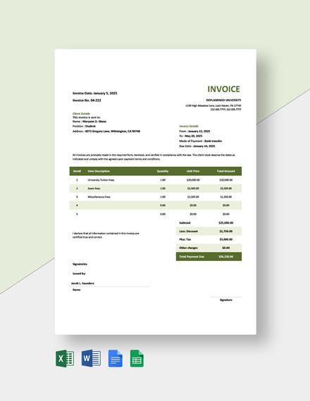 FREE Sample Invoice Templates - Microsoft Excel (XLS) | Template.net