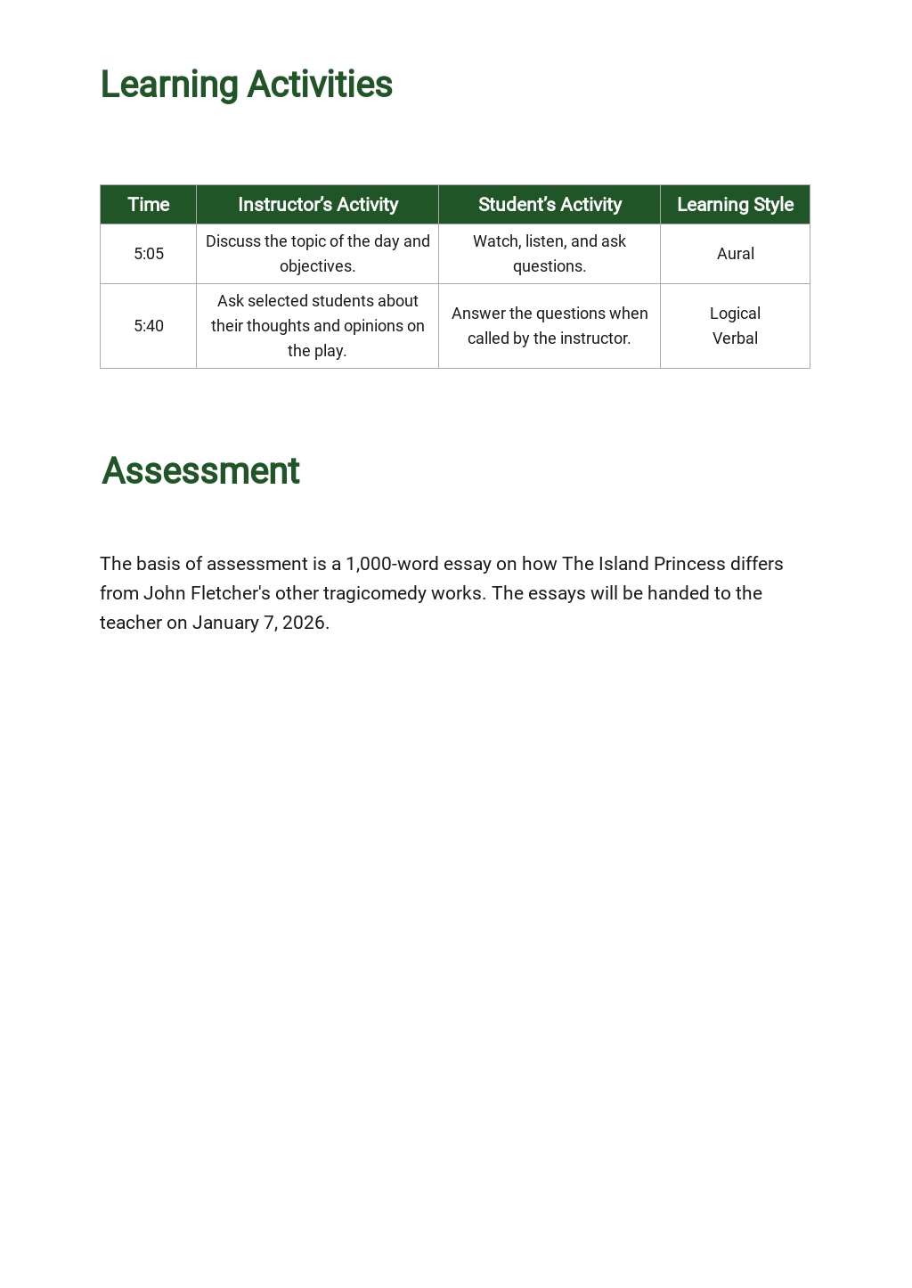 University Lesson Plan Template Google Docs Word Apple Pages