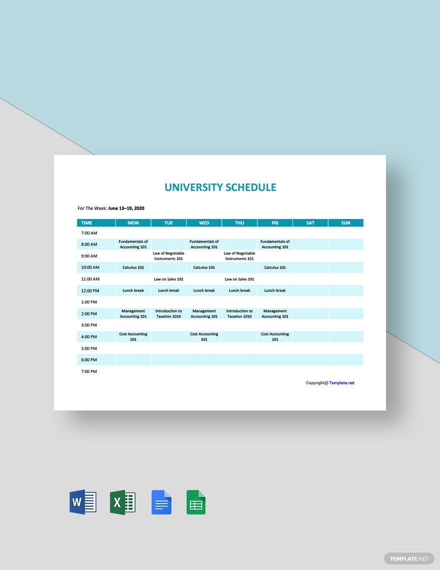 University Study Schedule Template In Google Sheets Word Excel