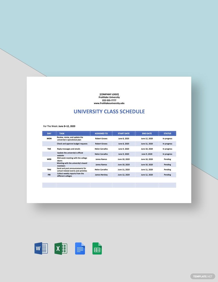University Weekly Schedule Template Download In Word Google Docs