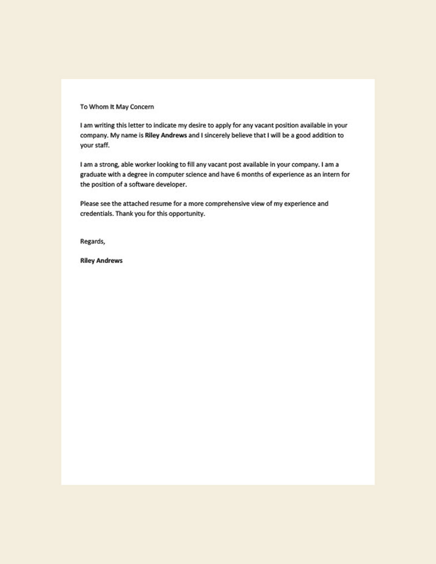 Application Letter Template For Any Position Google Docs Word Apple 