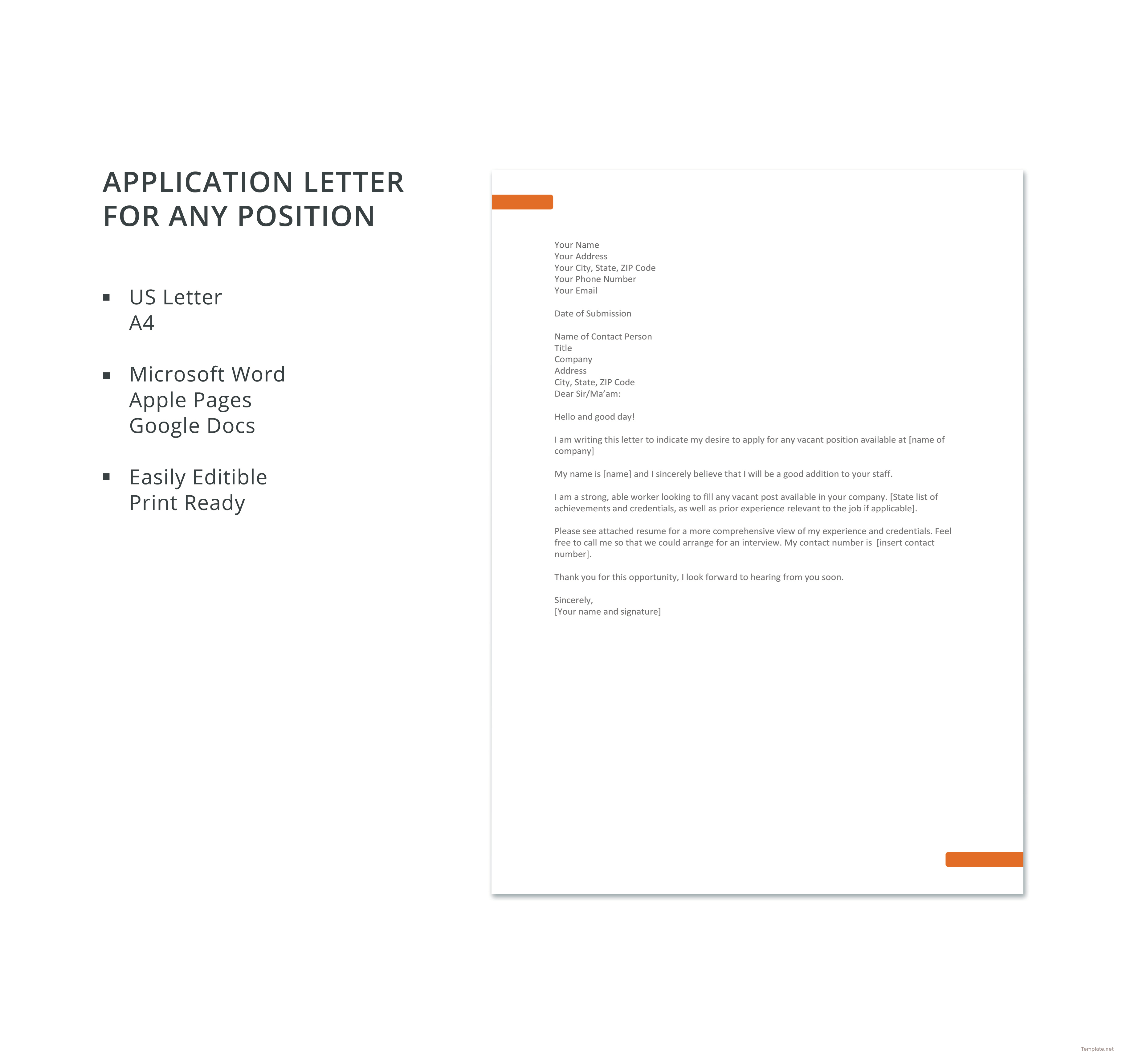 Free Application Letter Template For Any Position In Microsoft Word 