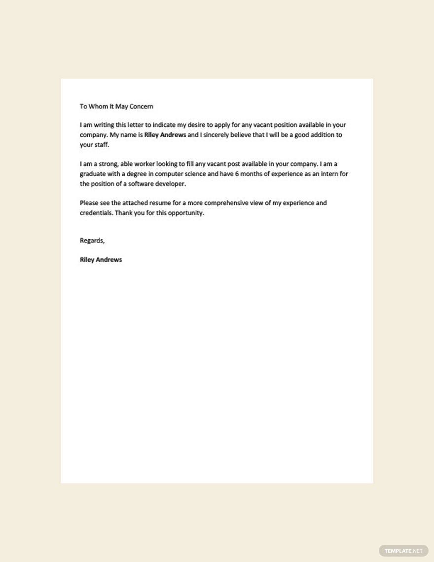 Application Letter Template For Any Position In Google Docs Word