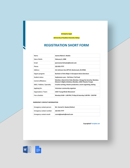 Free Blank University Admission Form Template - Word | Template.net
