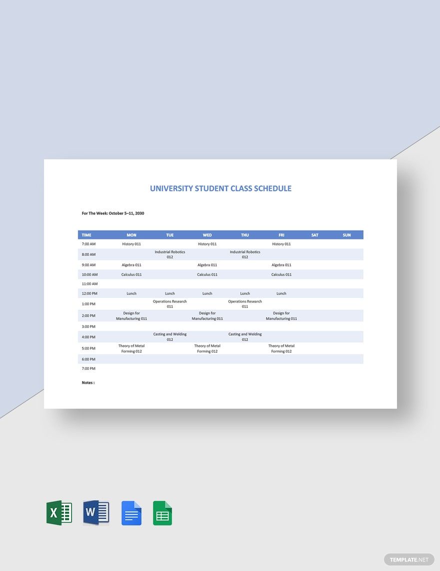 University Student Class Schedule Template Download In Word Excel 
