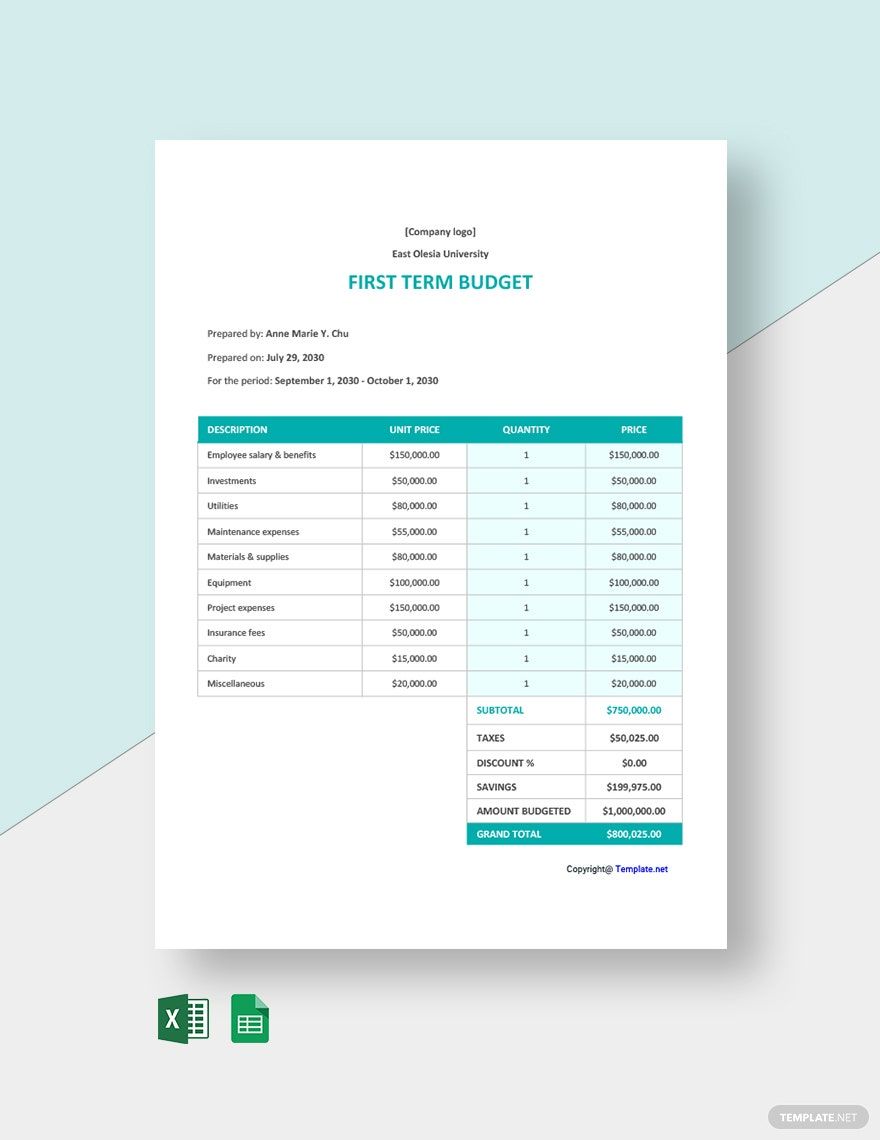 Free Simple University Budget Template Google Docs Google Sheets 