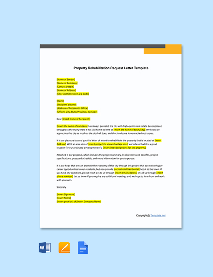 Free Property Rehabilitation Request Letter Template