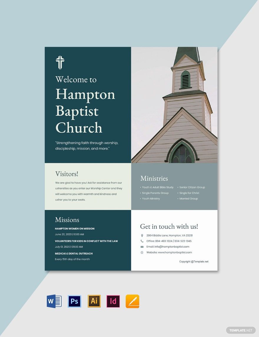 Printable Church Bulletin Template In PSD Illustrator Pages InDesign