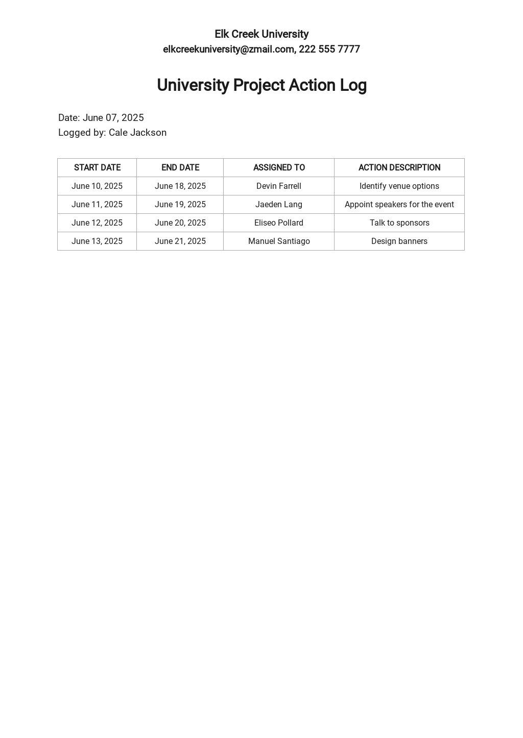 Free Sample University Log Template - Google Docs, Google Sheets, Excel, Word | Template.net