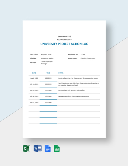 Free Sample University Log Template - Google Docs, Google Sheets, Excel, Word | Template.net