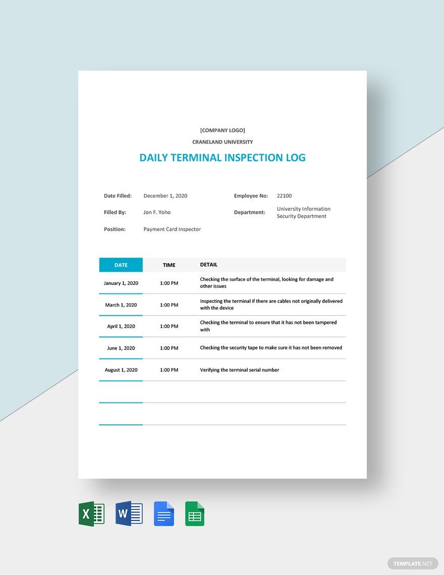 Daily Terminal Inspection Log Template Download In Word Google Docs 