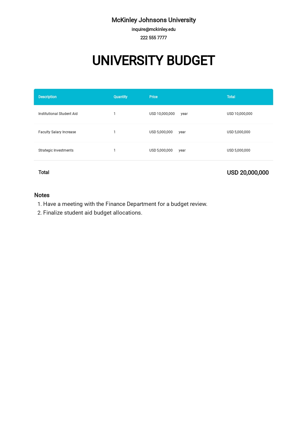 University Budget Template - Google Docs, Google Sheets, Excel, Word ...