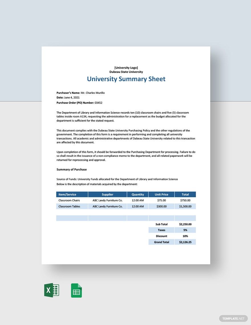 University Summary Sheet Template Download In Word Google Docs 