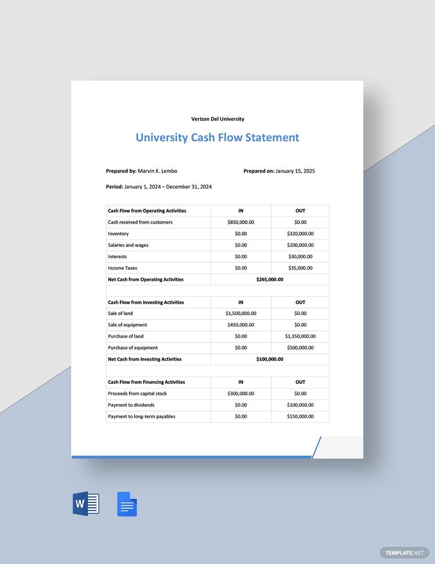 Cash Flow Statement PDF Templates Free Download Template