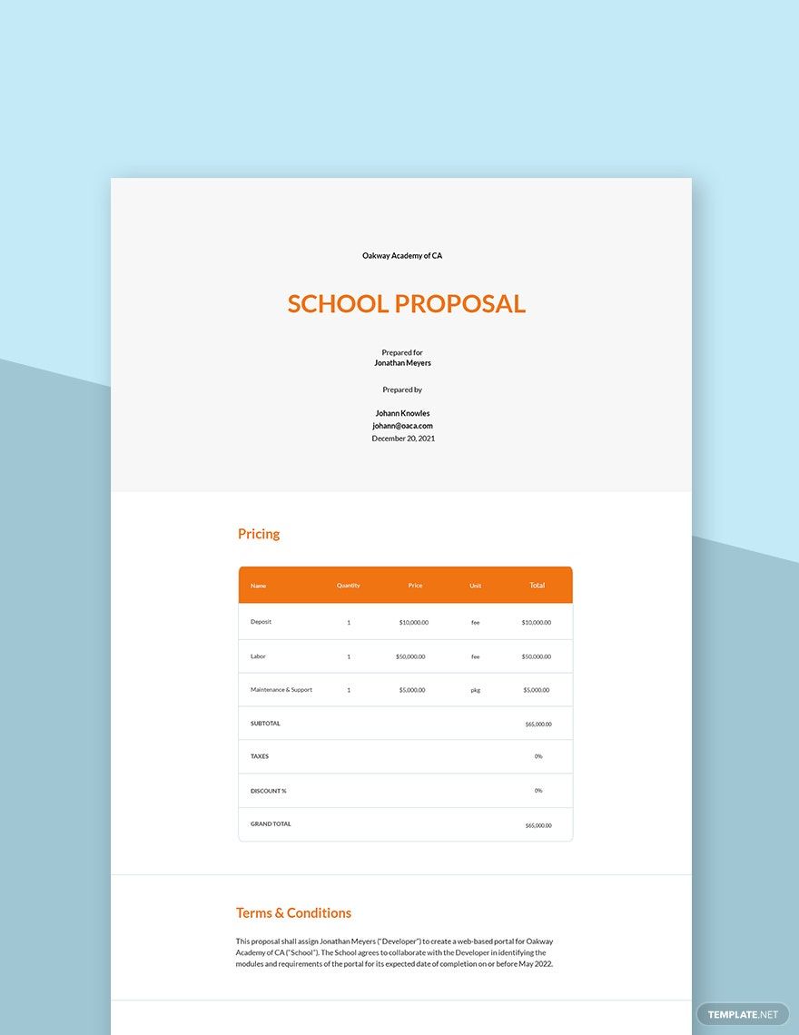 One Page School Proposal Template Google Docs Word Apple Pages Template