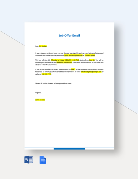 Editable Employment Offer Letter Template - Google Docs, Word ...