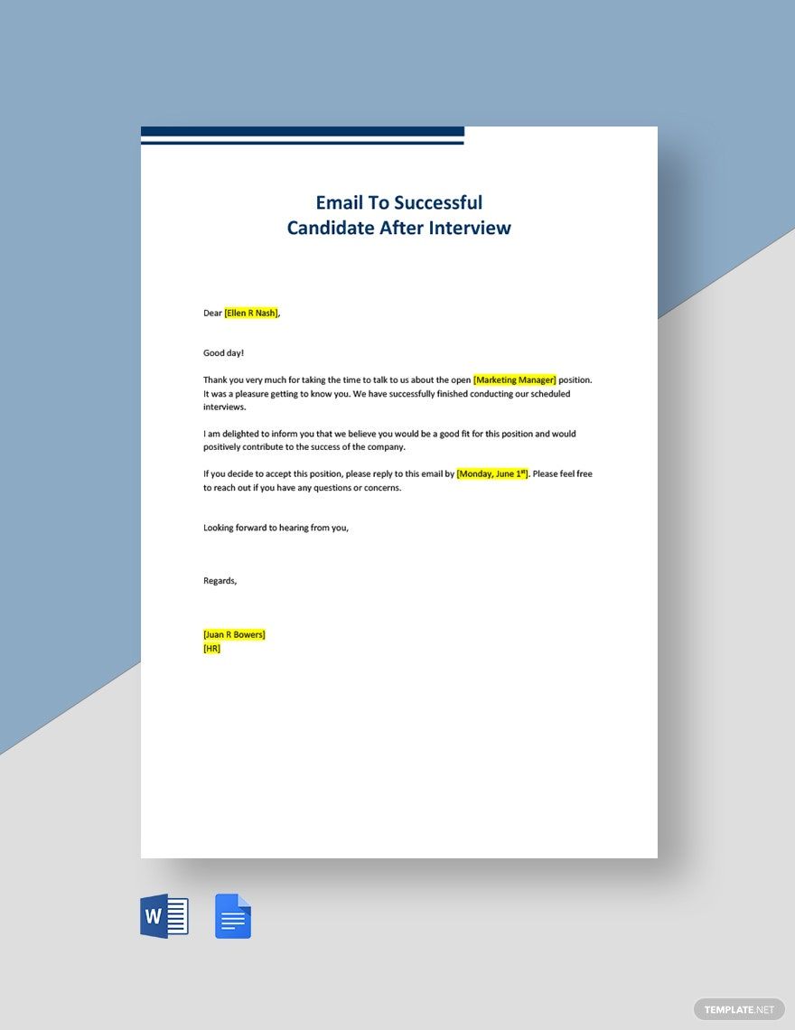 Free Email To Successful Candidate After Interview Template Word 