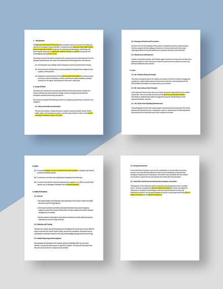 School Safety Plan Template Google Docs Word Apple Pages PDF 