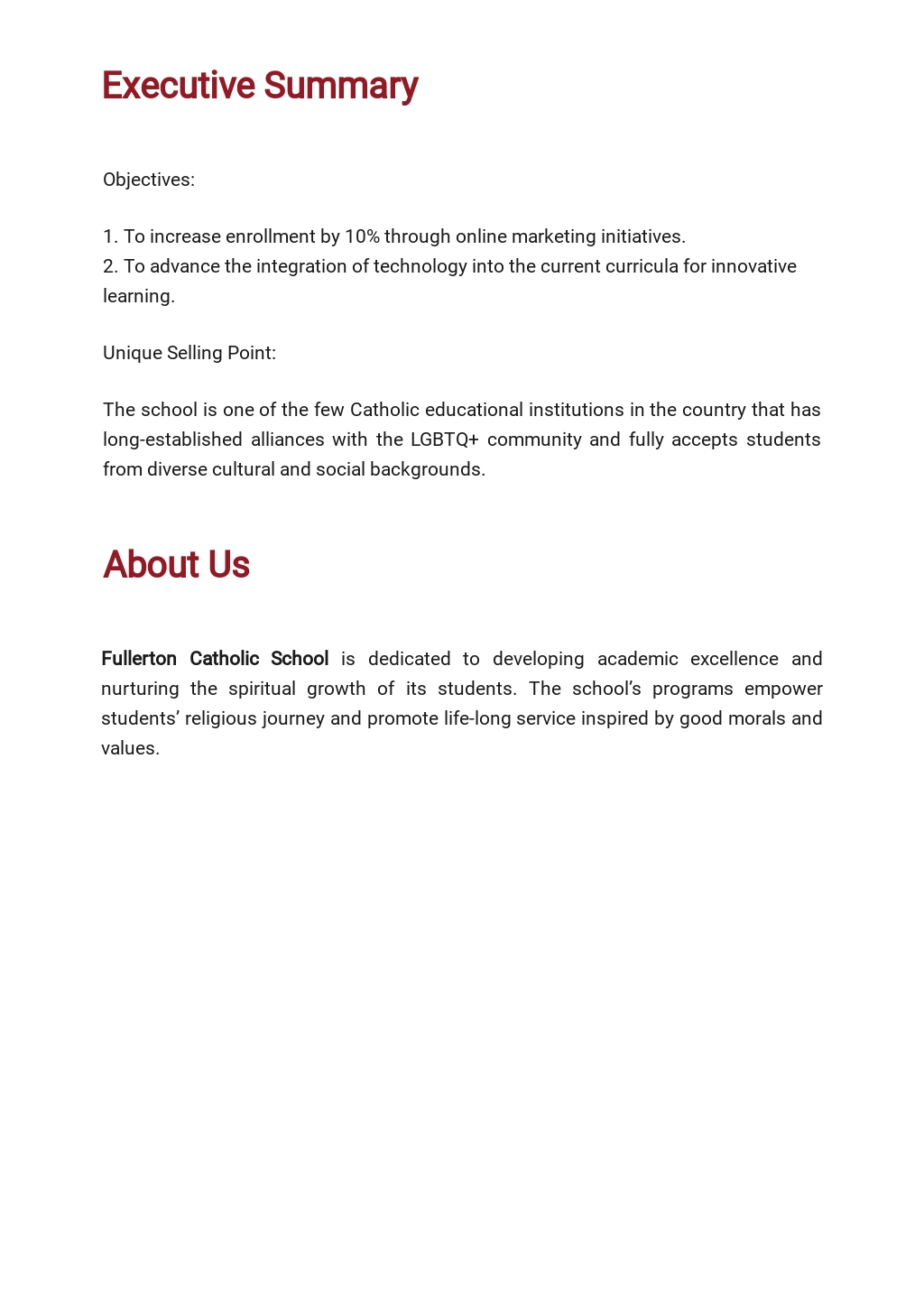 High School Business Plan Template Free PDF Word Google Docs