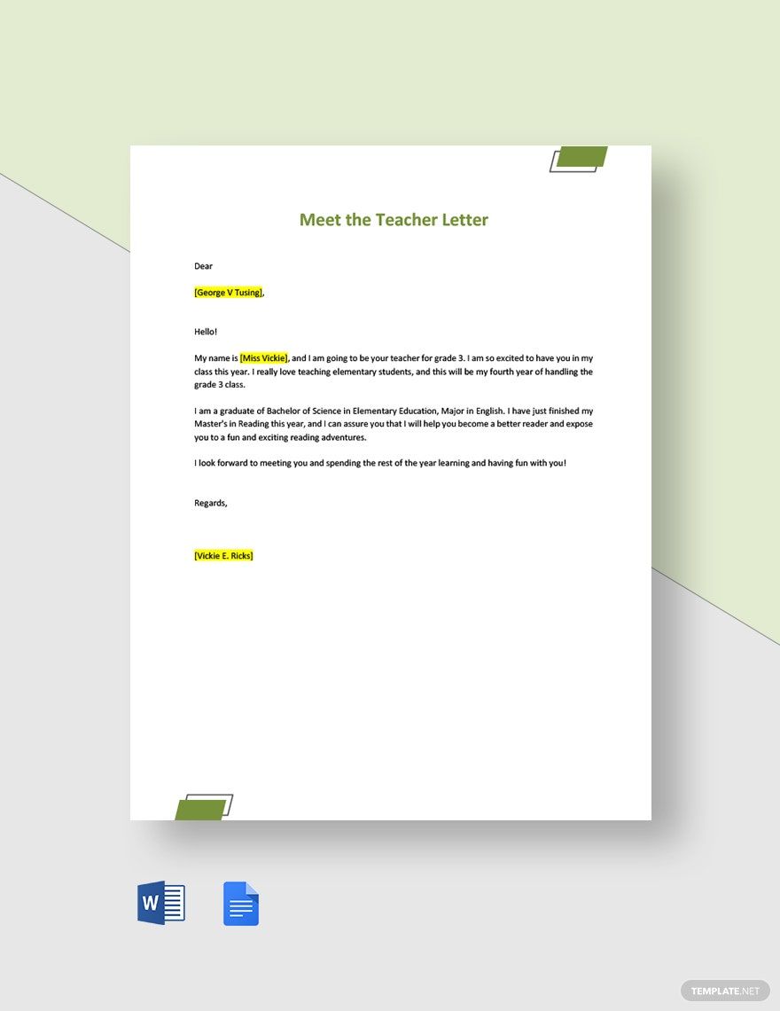 Free Meet The Teacher Letter Download In Word Google Docs PDF Template
