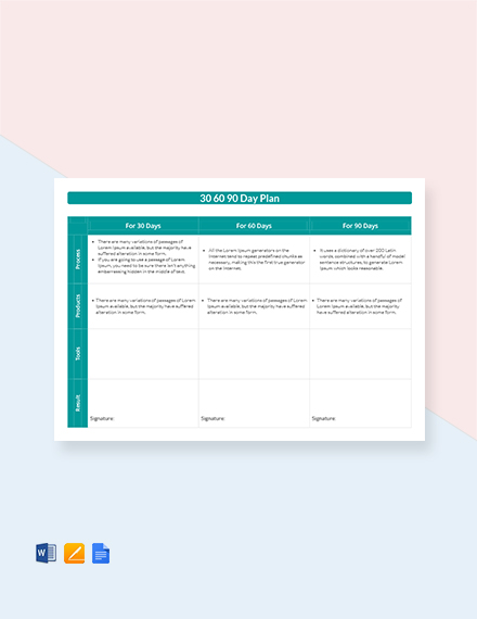 FREE 30 60 90 Day Performance Evaluation Template Word DOC Google 