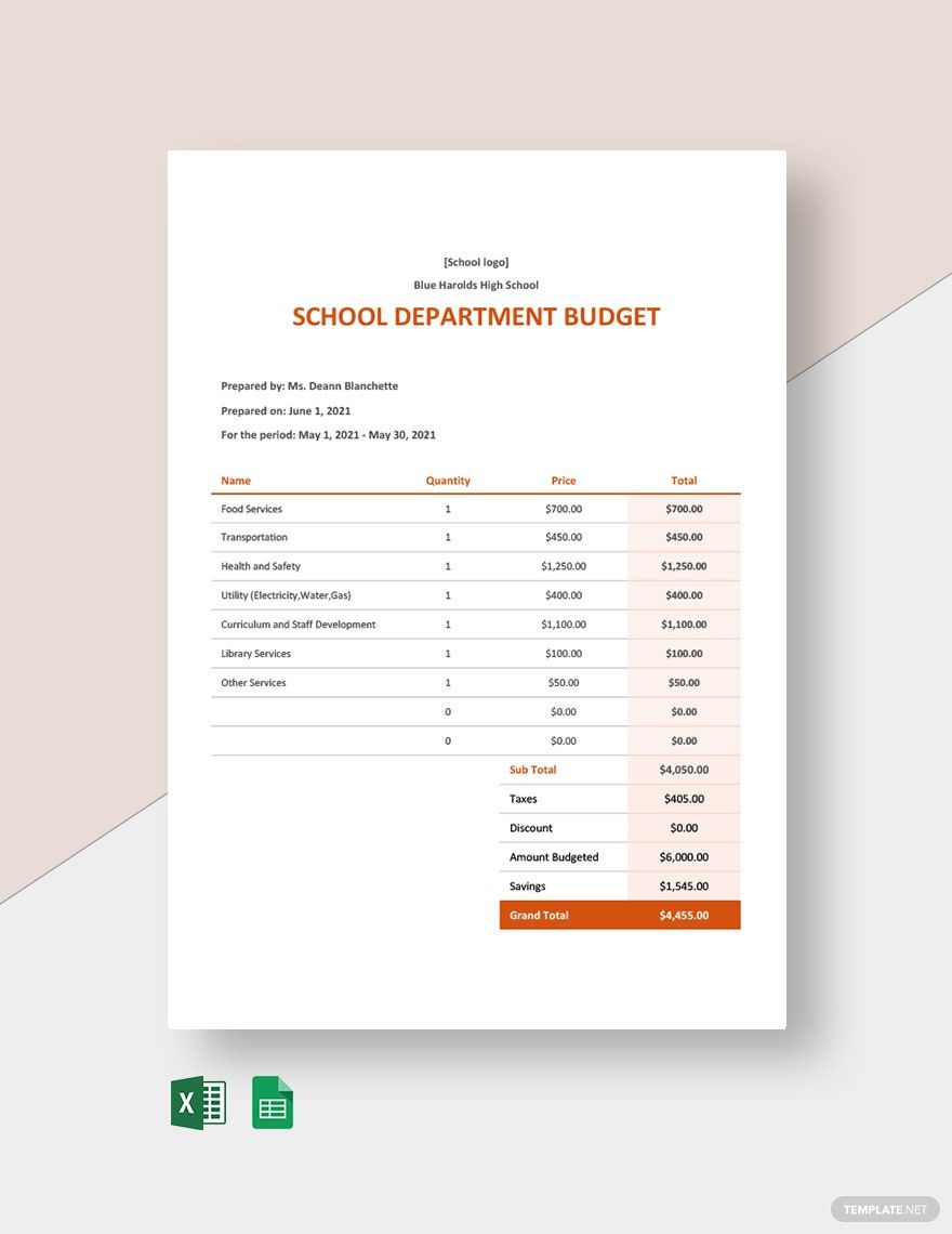 Private School Budget Template Google Docs Google Sheets Excel