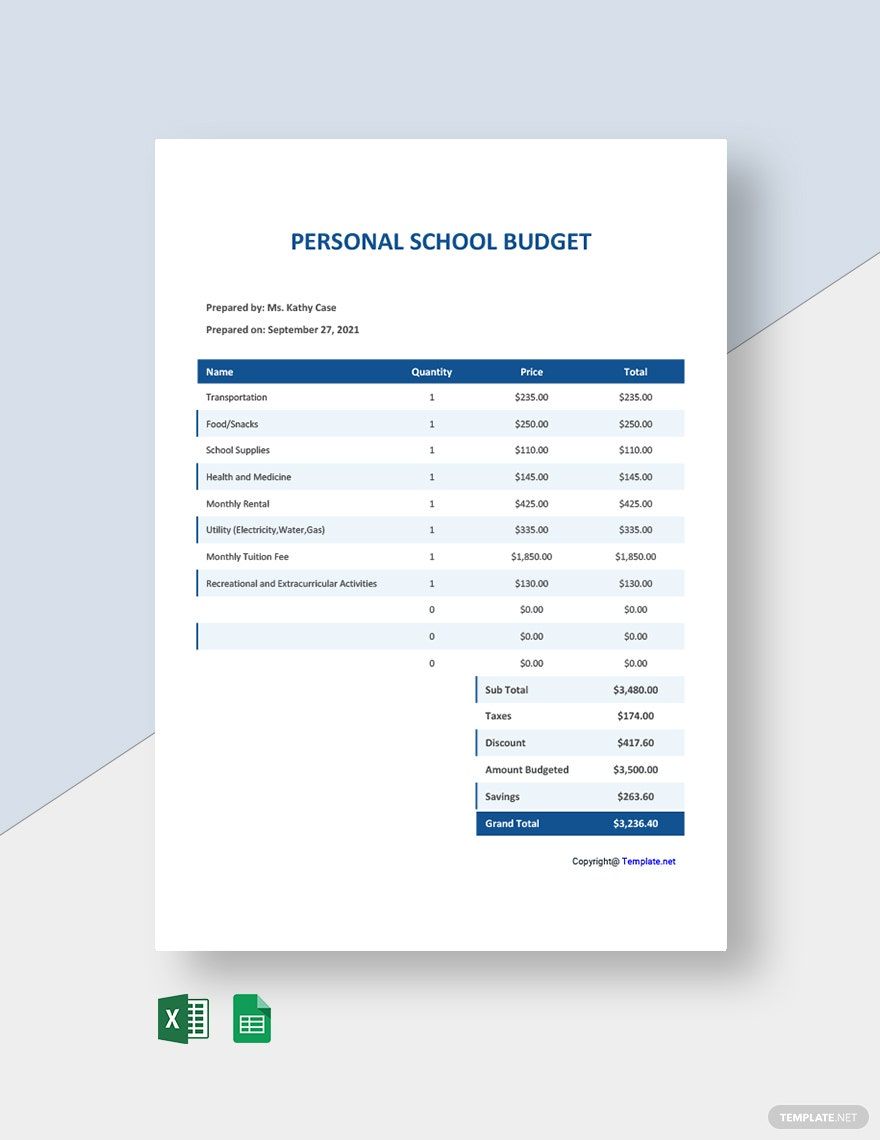 Primary School Budget Template Google Docs Google Sheets Excel 