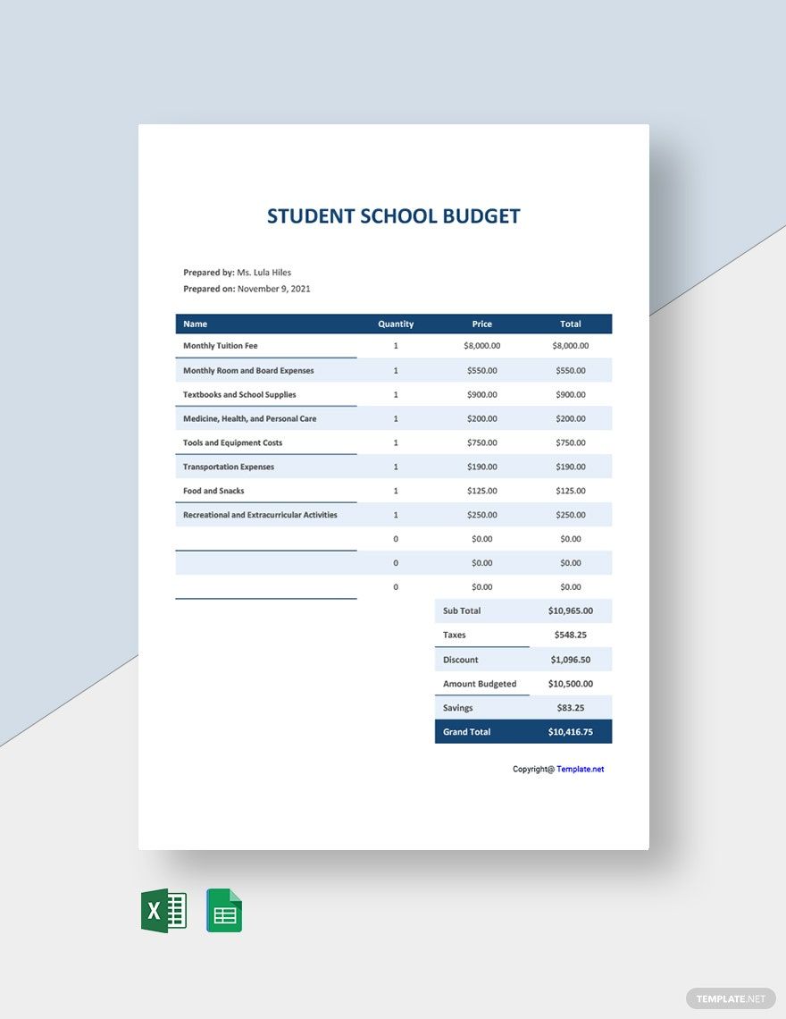 Sample School Budget Template Google Docs Google Sheets Excel Word 