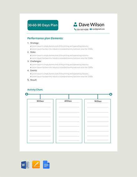 FREE 30 60 90 Days Plan Template Word DOC Google Docs Apple 