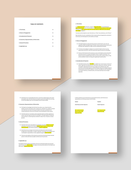 School Contract Template - Google Docs, Word | Template.net