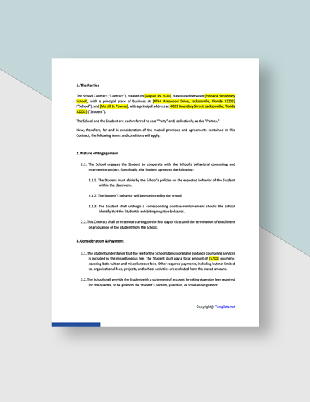 Free Simple School Contract Template - Google Docs, Word | Template.net