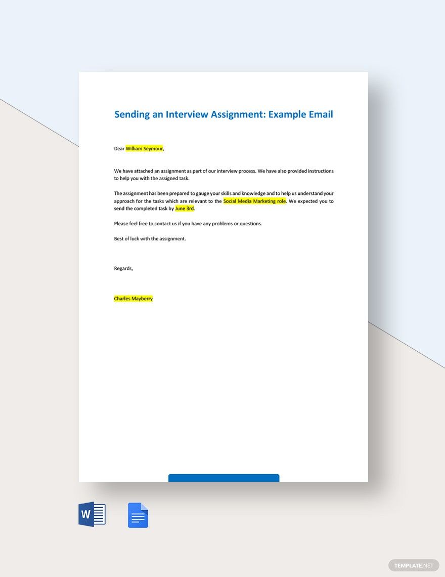 Sending An Interview Assignment Example Email Template Download In Word Google Docs 