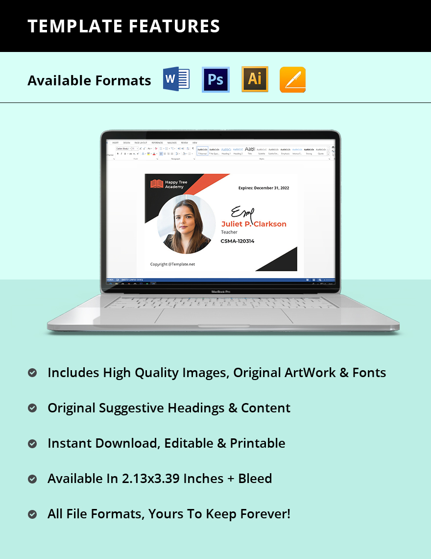Horizontal ID Card Template - Download in Word, Illustrator, PSD, Apple ...
