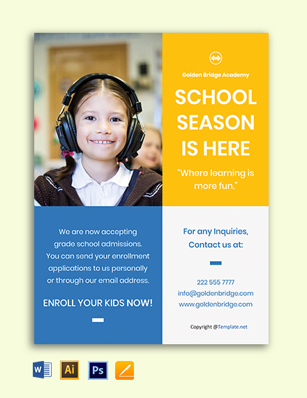 Free Creative School Flyer Template - Download in Word, Illustrator ...