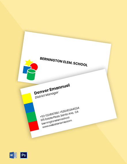 Free Sample School Business Card Template - Word, Apple Pages, PSD ...