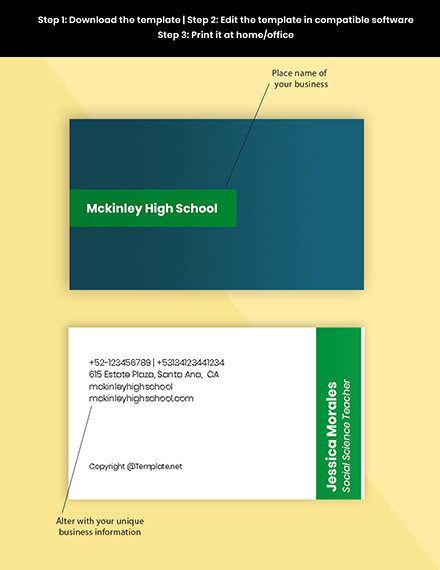Free Modern School Business Card Template - Word, PSD | Template.net