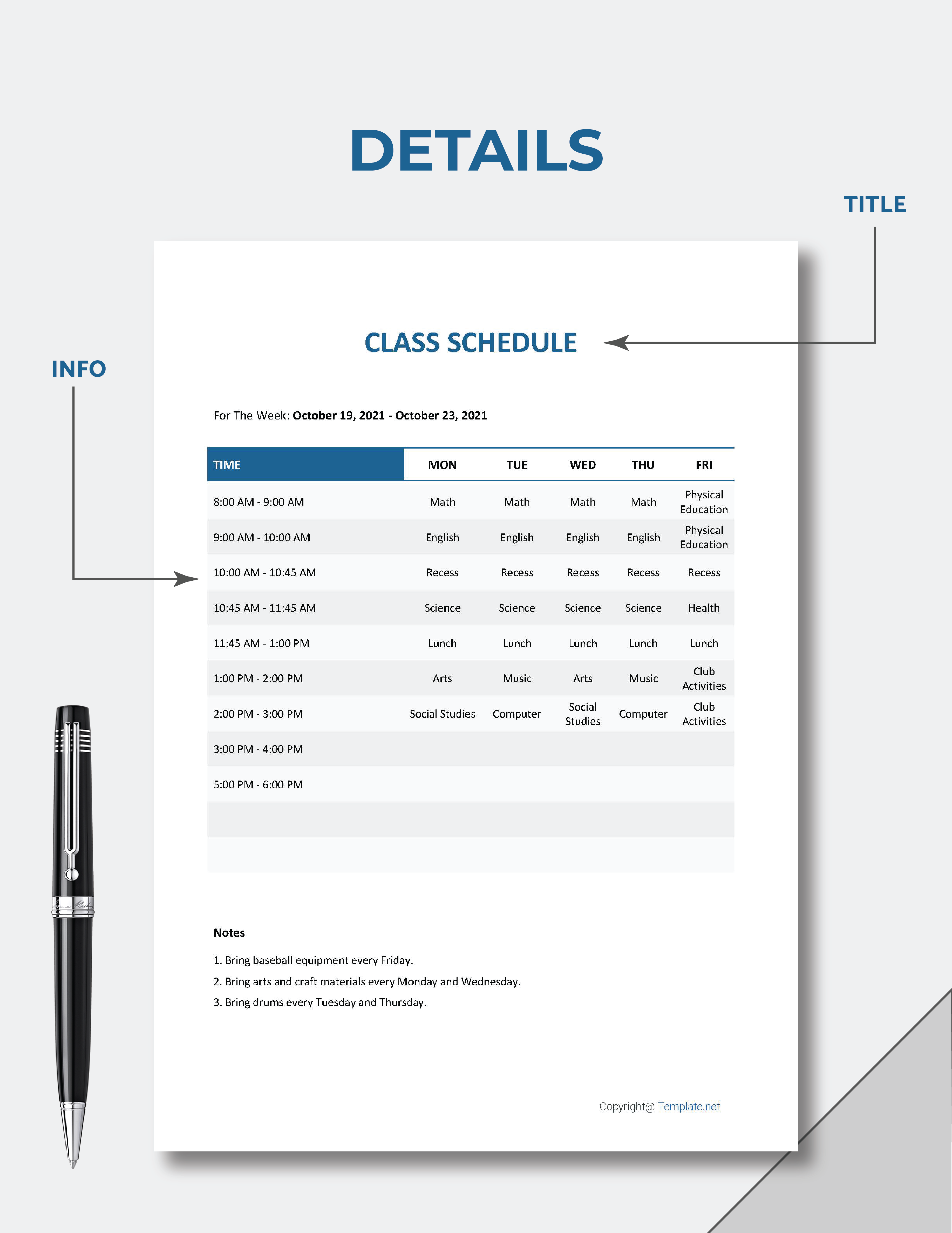 Class Schedule Template - Download in Word, Google Docs, Excel, Google ...
