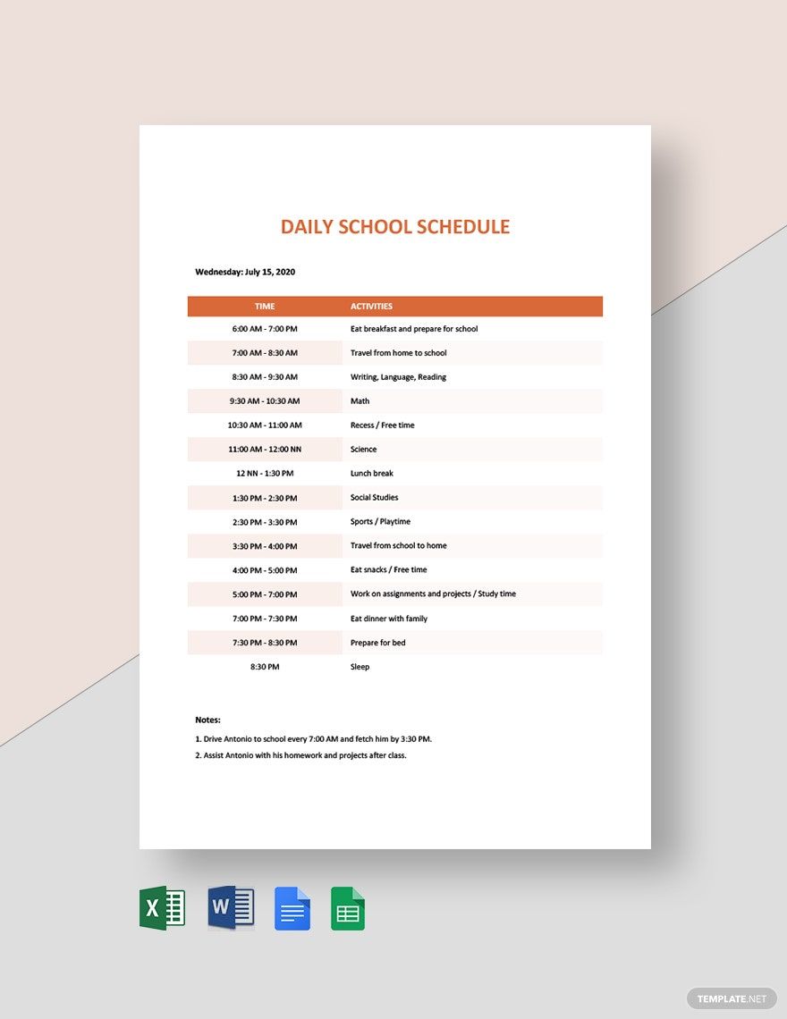 Daily School Schedule Template Download In Word Google Docs Excel 