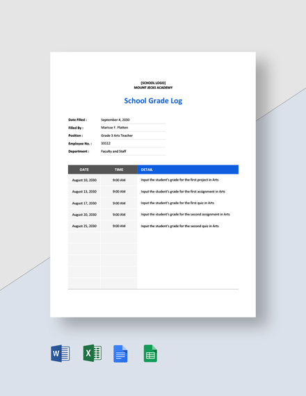 School Contact Log Template - Google Docs, Google Sheets, Excel, Word ...