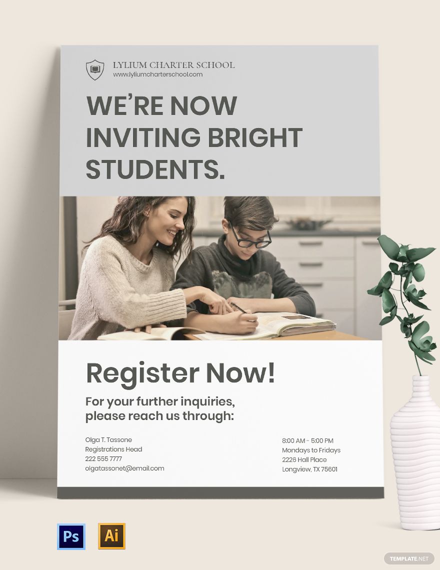 Free School Registration Poster Template Illustrator PSD Template