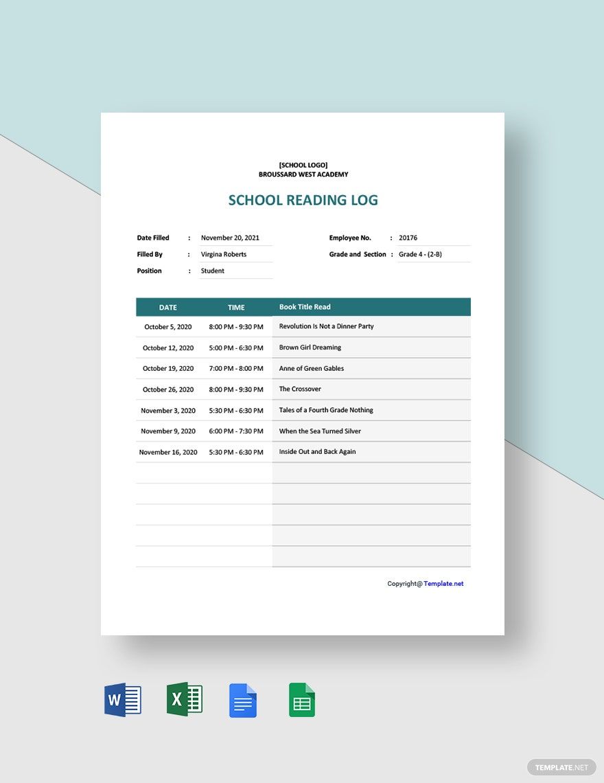 FREE Reading Log Word Template Download Template