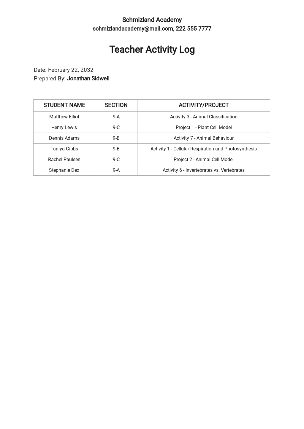 Free Sample University Log Template - Google Docs, Google Sheets, Excel ...