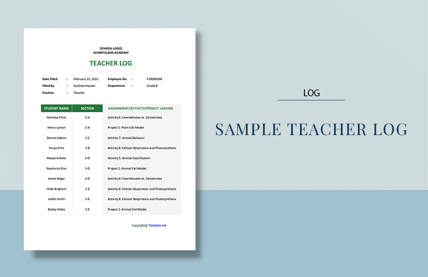 Free Sample Teacher Log Template - Word, Google Docs, Excel, Google ...