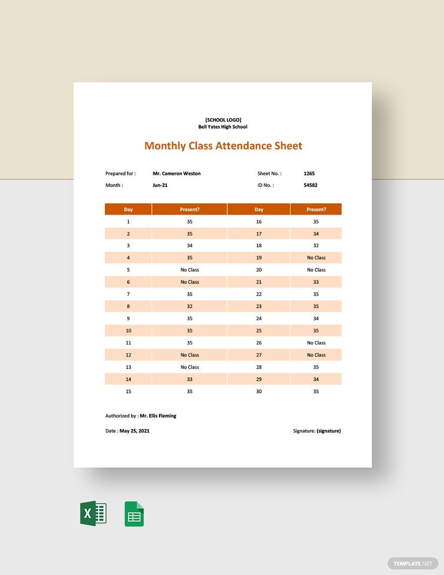 Free Monthly Class Attendance Sheet Template Download In Word Google 