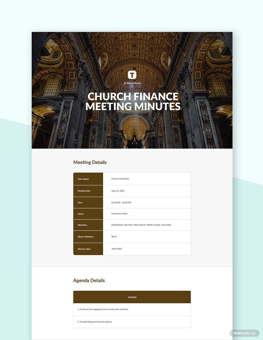 Church Finance Committee Meeting Minutes Template Google Docs Word 