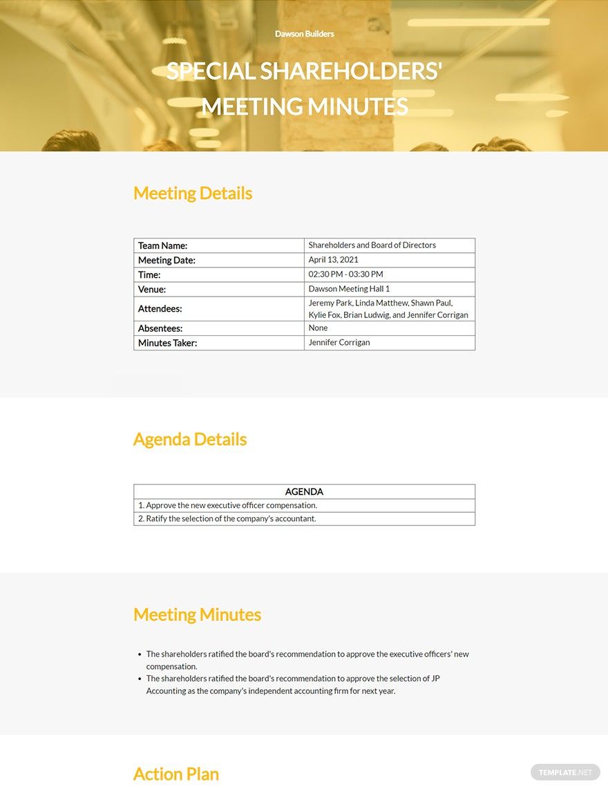 Minutes Of Special Meeting Of Shareholders Template Download In Word Google Docs Apple Pages 
