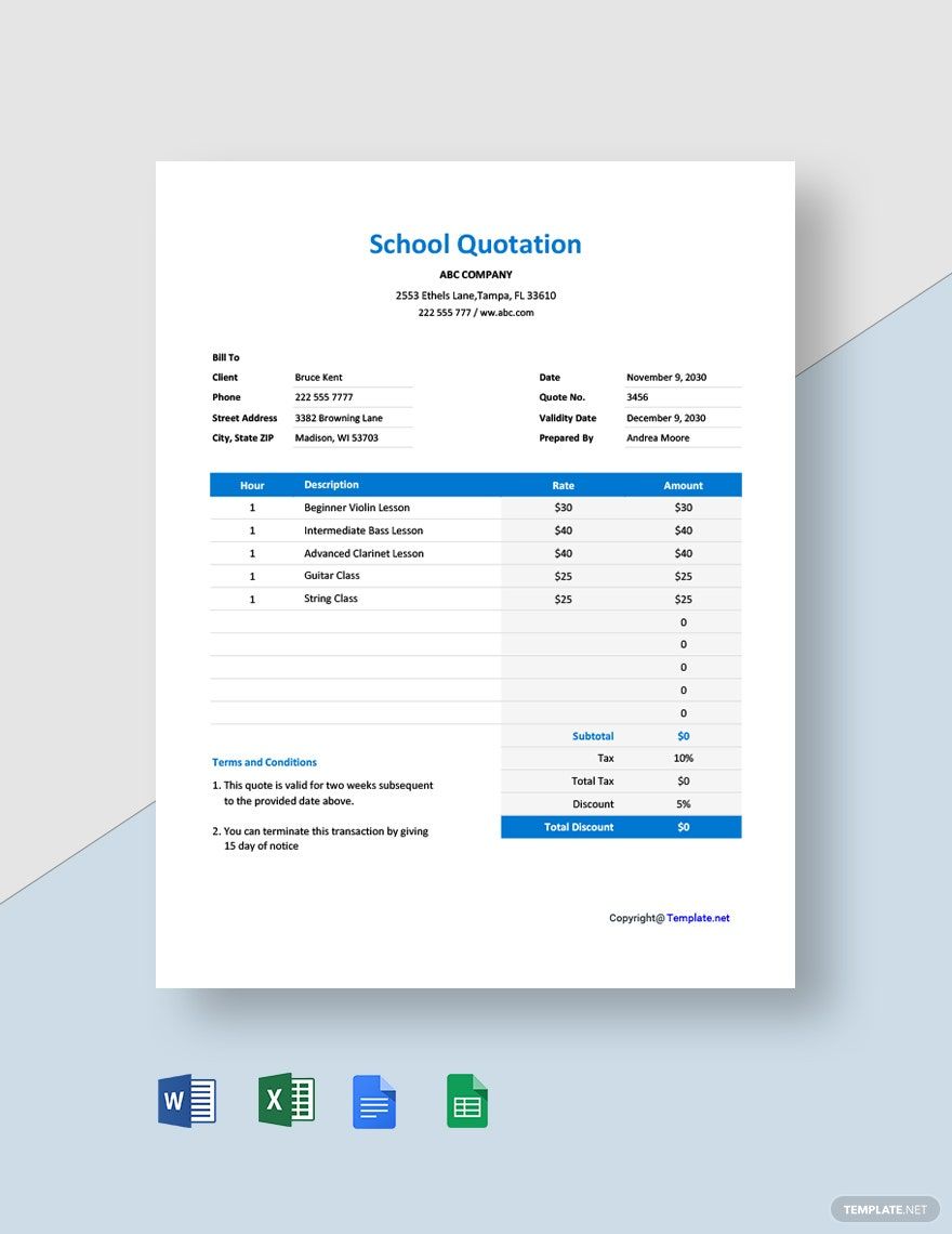 Training Course Quotation Template Google Docs Google Sheets Excel 