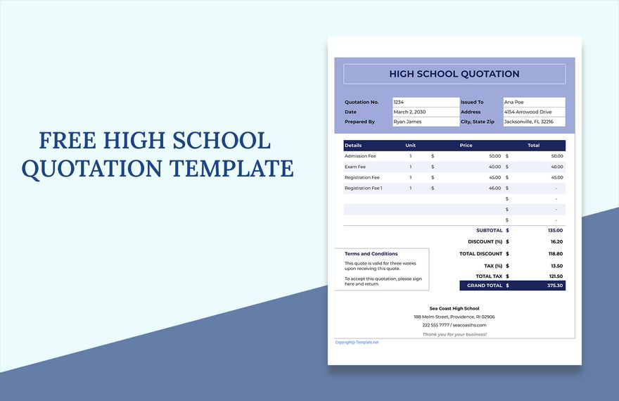 Free High School Quotation Template - Google Docs, Google Sheets, Excel ...