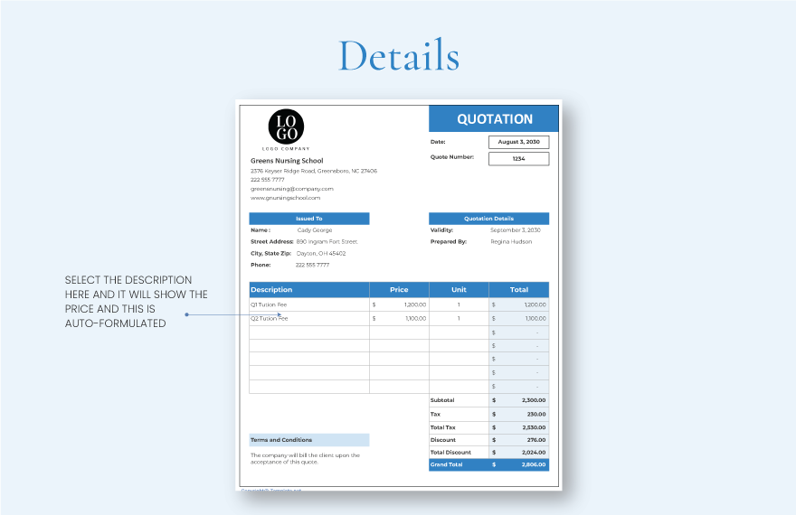 Nursing School Quotation Template - Google Docs, Google Sheets, Excel ...