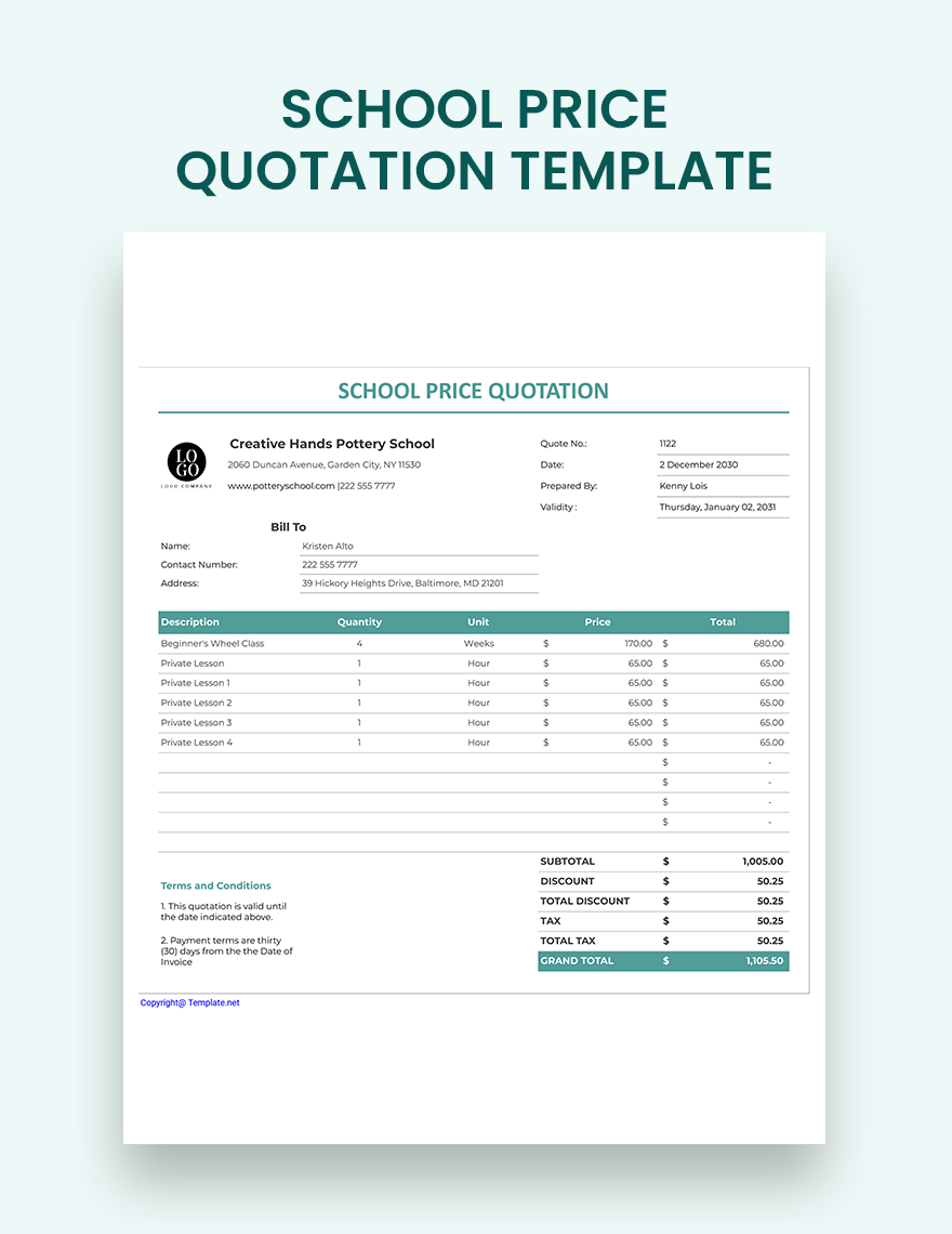 Free Blank Price Quotation Template - Google Docs, Google Sheets, Excel, Word, Apple Numbers ...